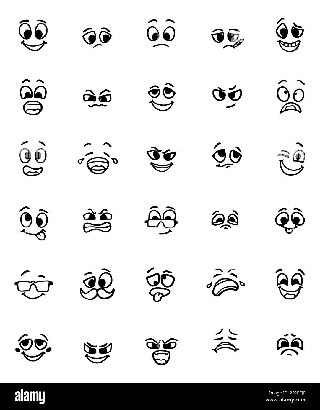 Set of faces showing different emotions in doodle style on a white ...