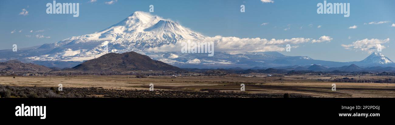 Mount Shasta in Northern California is a massive snowcapped volcano ...