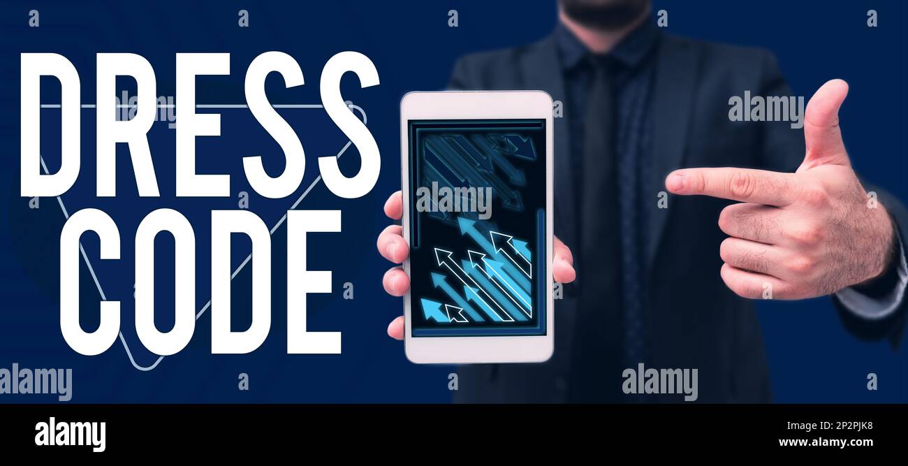 Hand writing sign Dress Code. Internet Concept an accepted way of ...