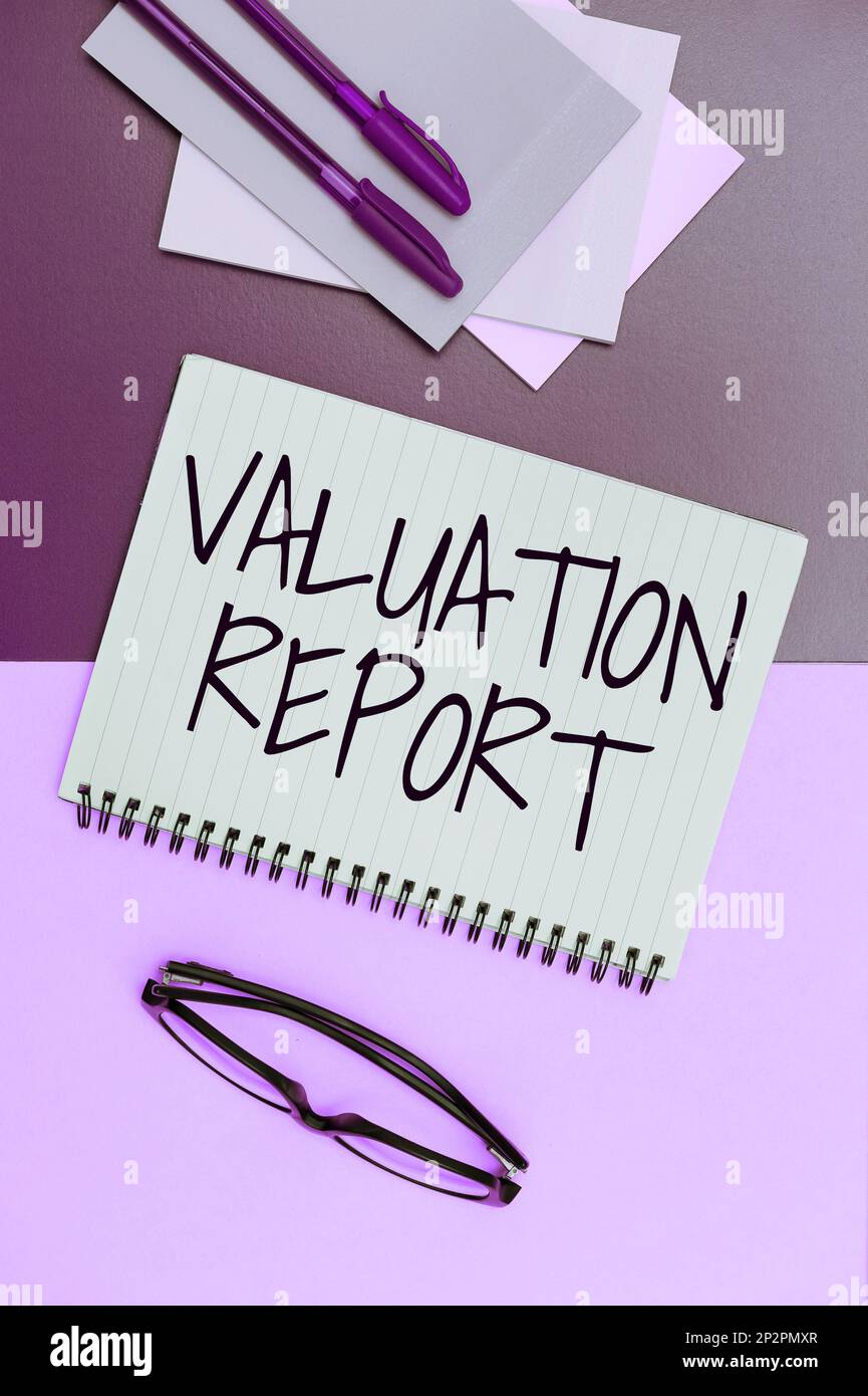 Handwriting text Valuation Report. Business idea process of determining ...