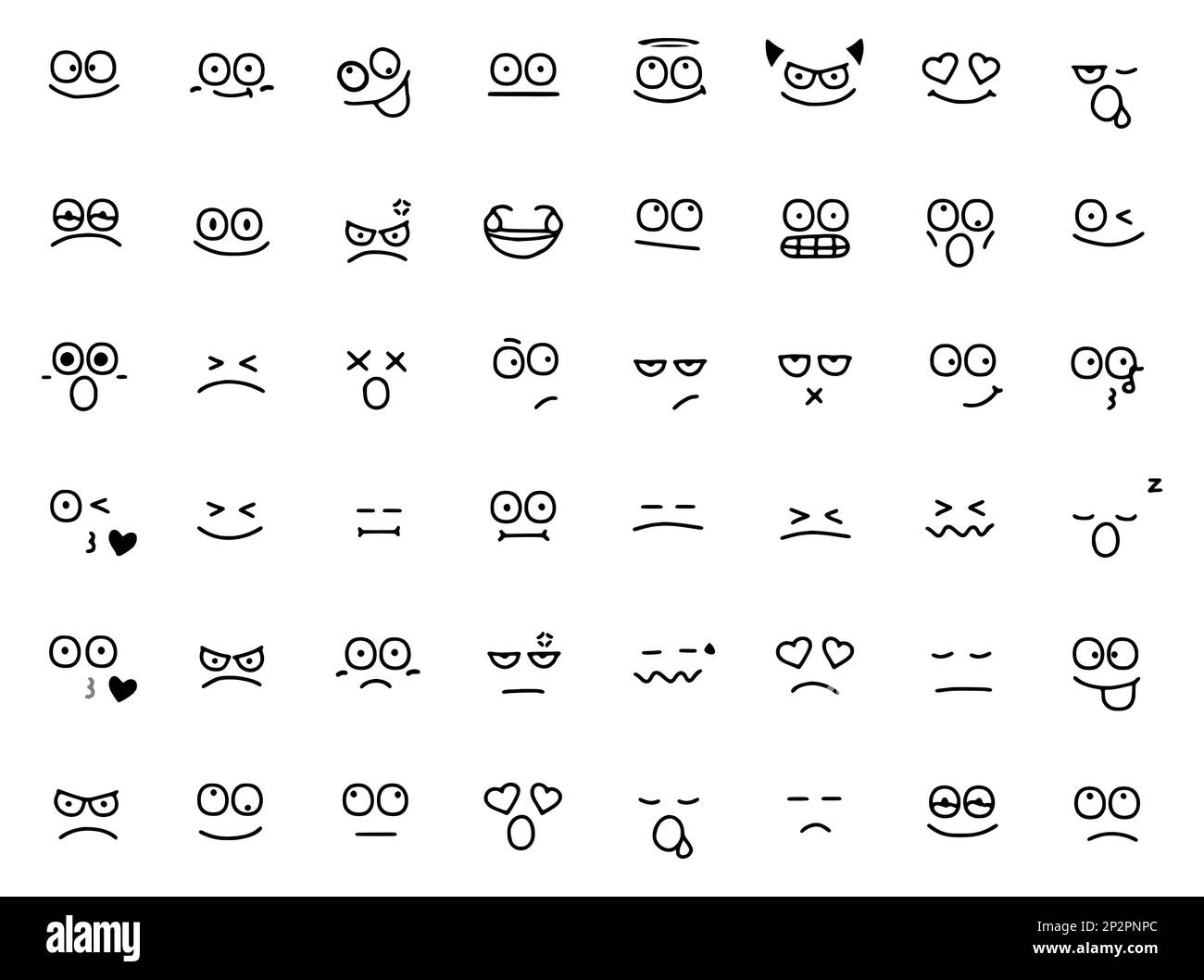 Set of faces showing different emotions in doodle style on a white ...
