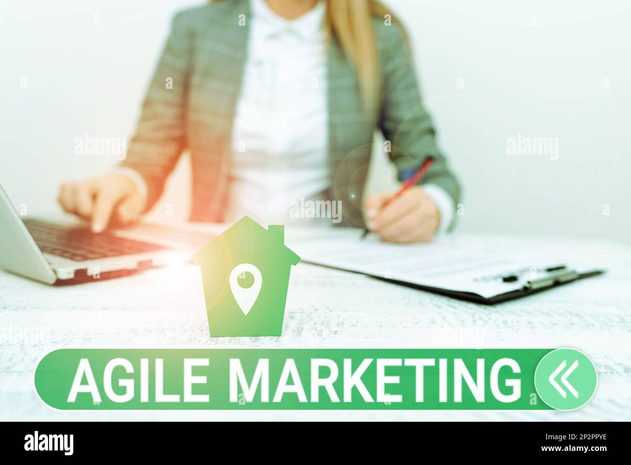 Hand writing sign Agile Marketing. Business showcase focusing team ...