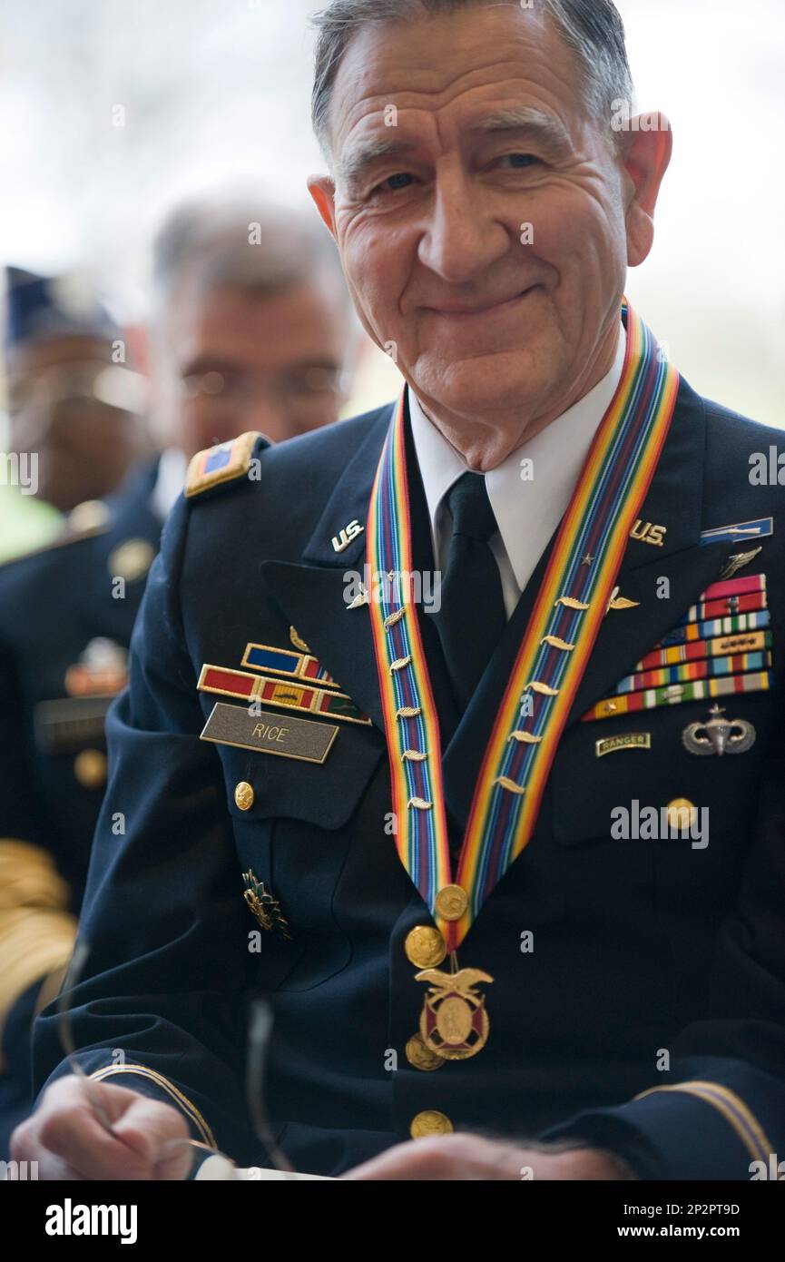 Col. Bert Rice, U.S. Army (Ret.) waits to speak during a Veteran's Day ...