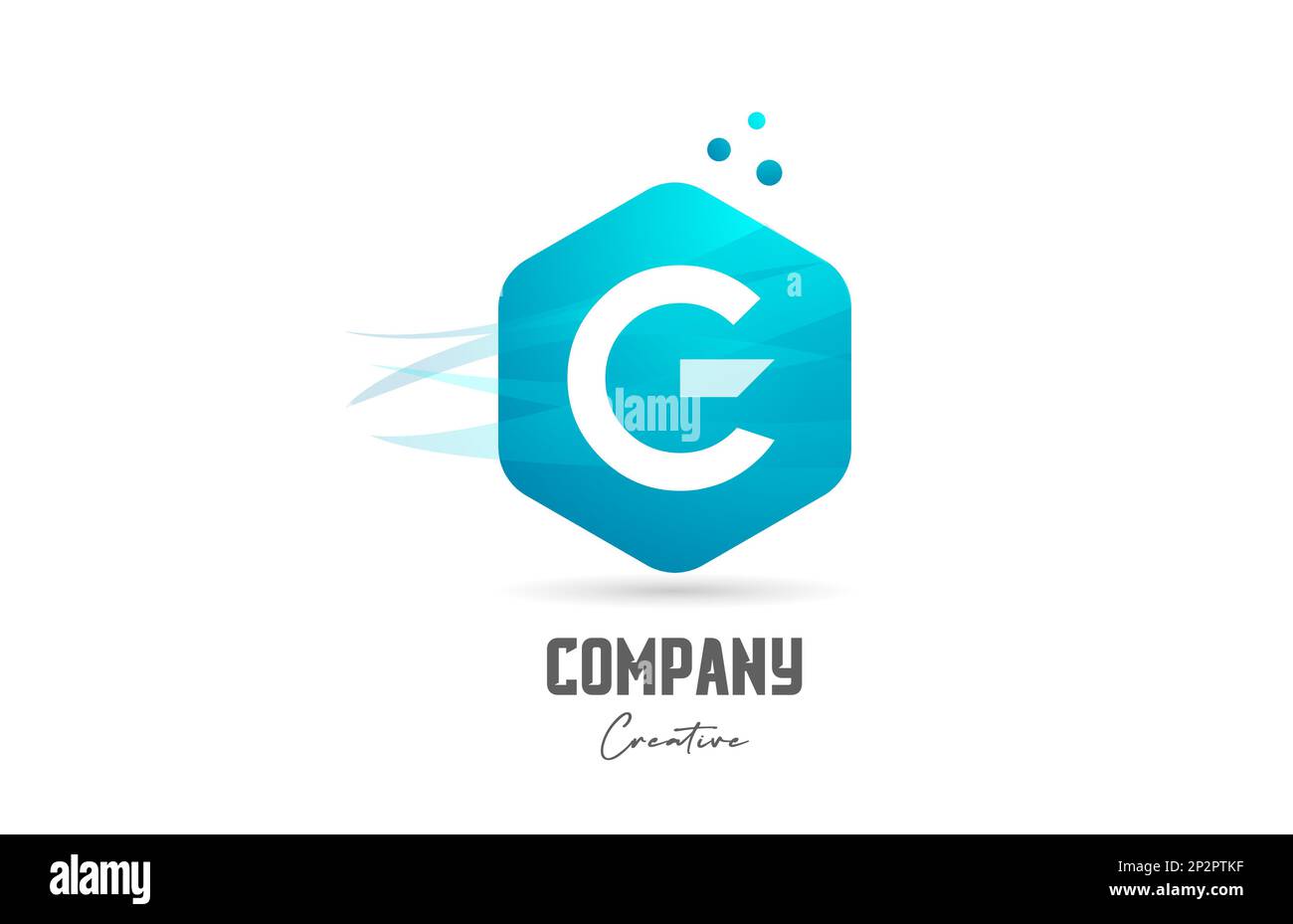 hexagon G letter alphabet logo icon design with blue color and dots ...