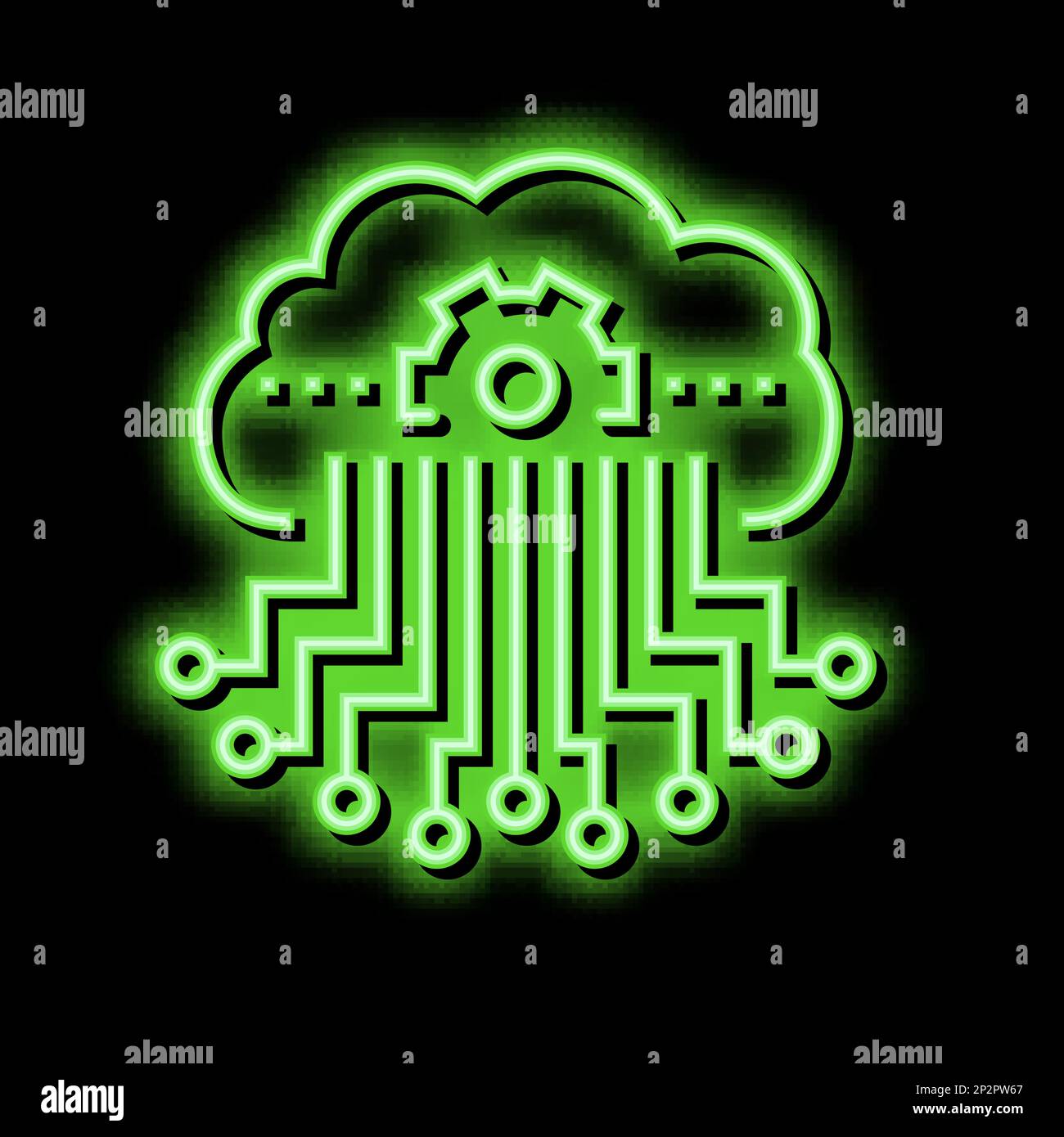 cloud storage and working process neural network neon glow icon ... cloud storage and working process neural network neon glow icon ...