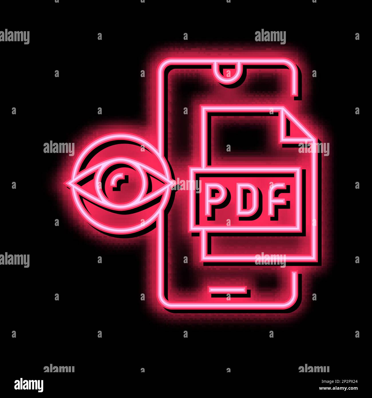 reading pdf file on mobile phone neon glow icon illustration Stock ...