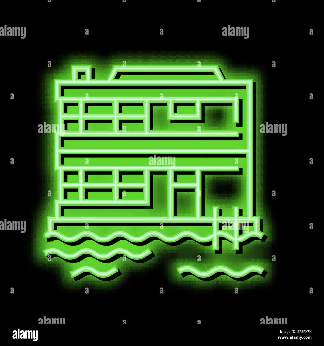 floating on water residence house neon glow icon illustration Stock ...