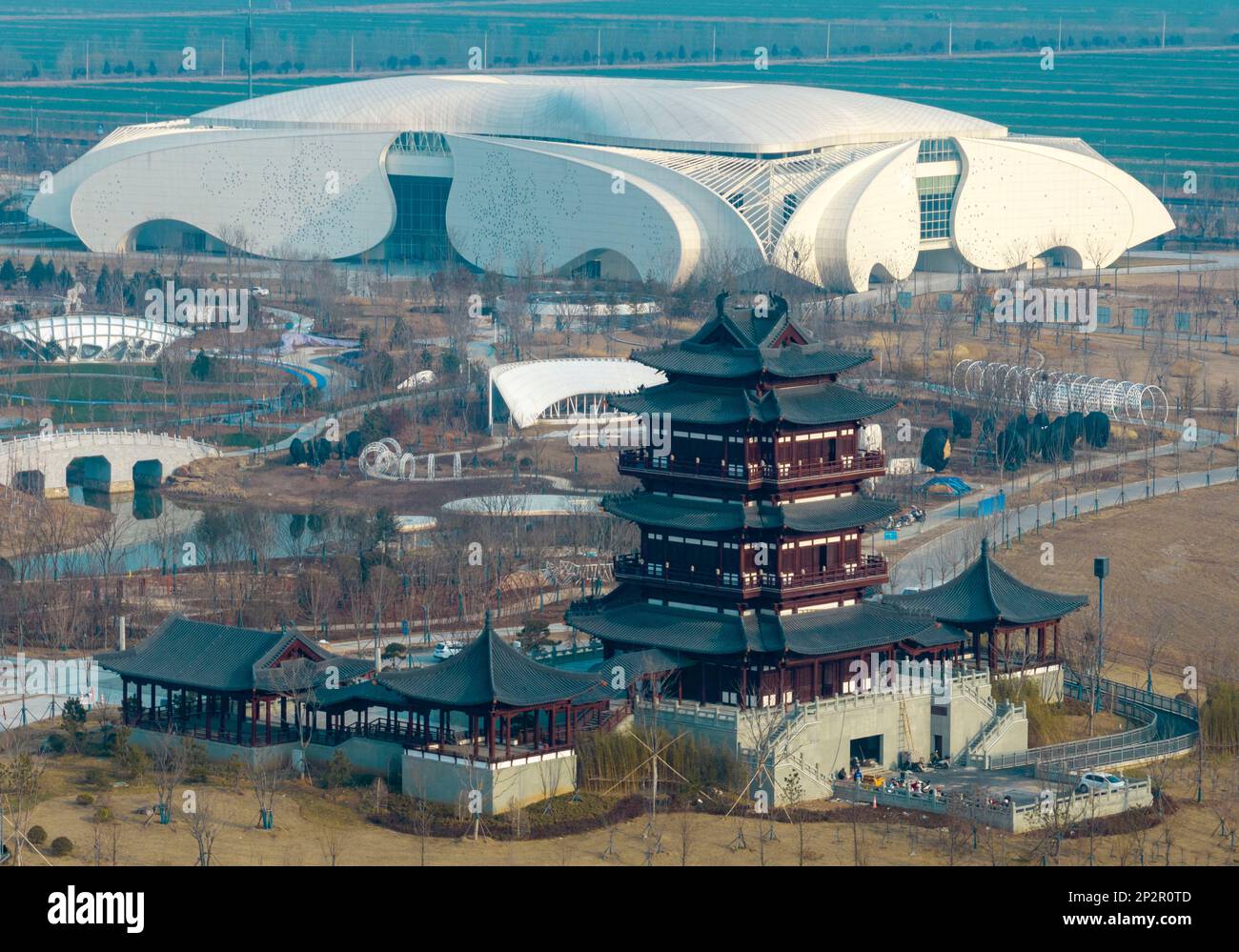 LIANYUNGANG, CHINA - MARCH 4, 2023 - Aerial photo shows the exhibition ...