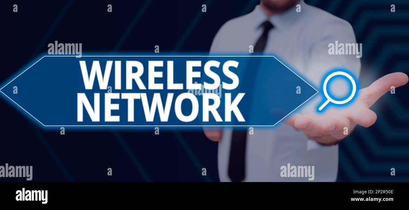 Hand writing sign Wireless Network. Business overview computer network ...