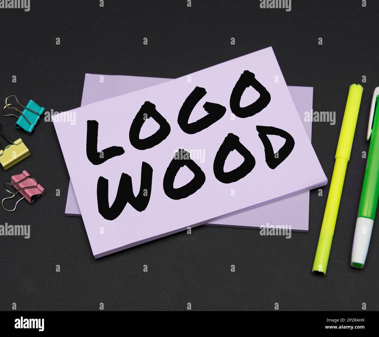 Text caption presenting Logo Wood. Word Written on Recognizable design ...