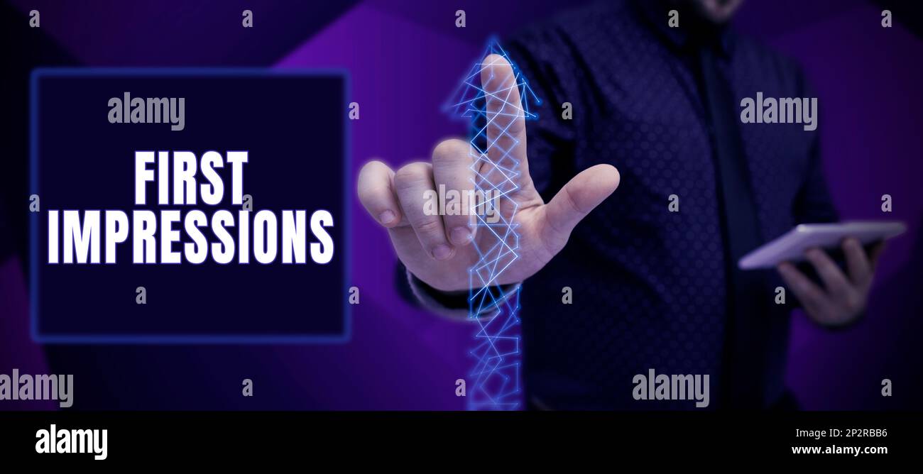 Hand writing sign First Impressions. Concept meaning What a person ...