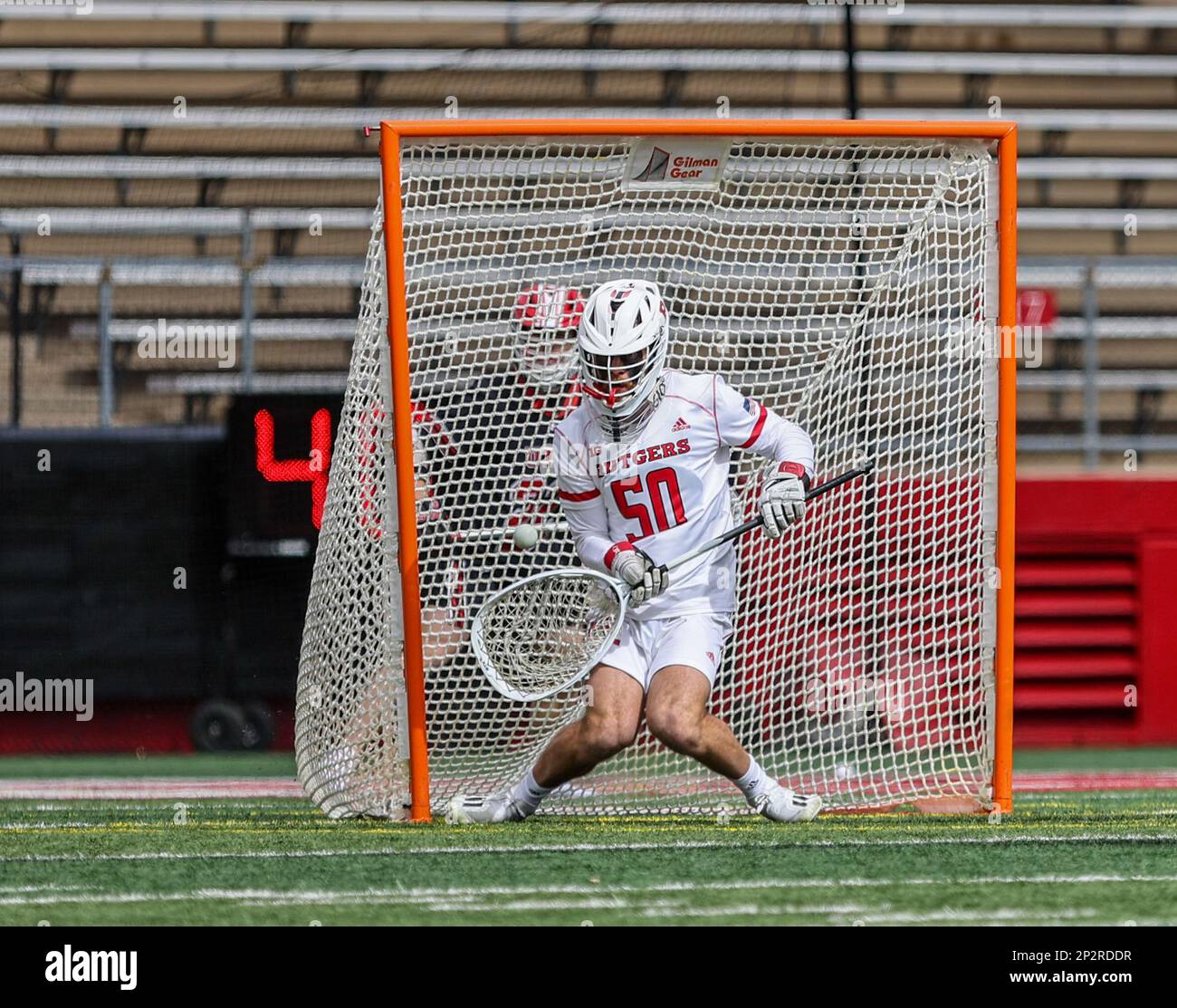 March 4, 2023: Rutgers goalkeeper Kyle Mullin (50) makes a save during ...
