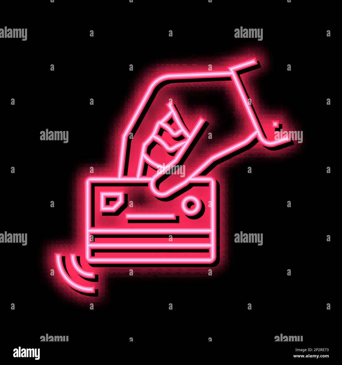 hand holding card with contactless payment chip neon glow icon ...