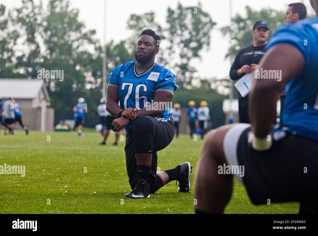 10 June 2015: Detroit Lions offensive lineman Al Bond (76) stretches ...