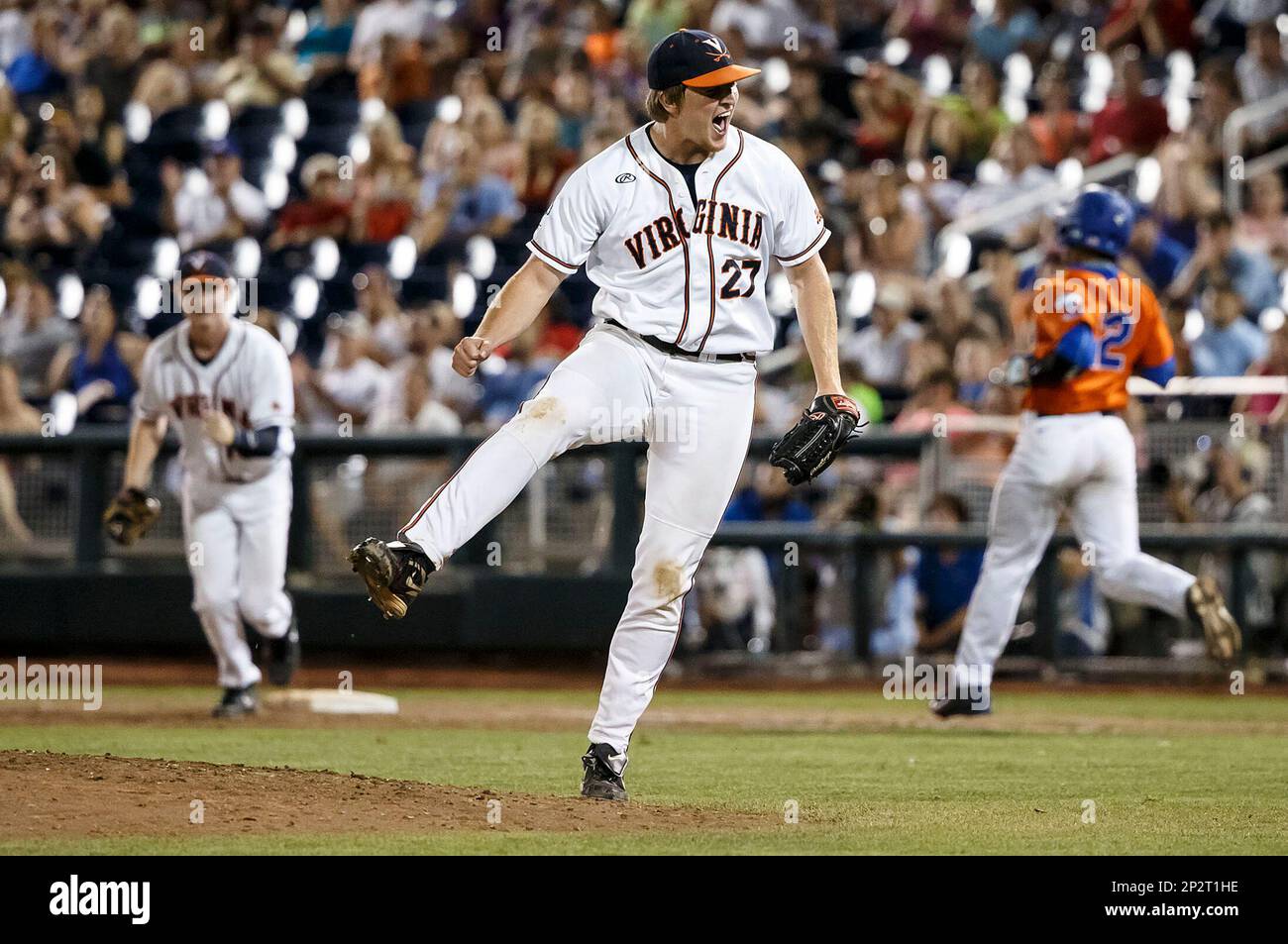 June 20, 2015: Virginia relief pitcher Josh Sborz #27 reacts after the ...