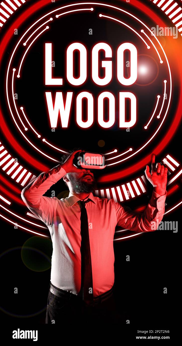 Text sign showing Logo Wood. Conceptual photo Recognizable design or ...