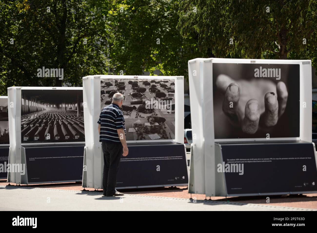 Photographs of Bosnian photographer Tarik Samarah are displayed during ...