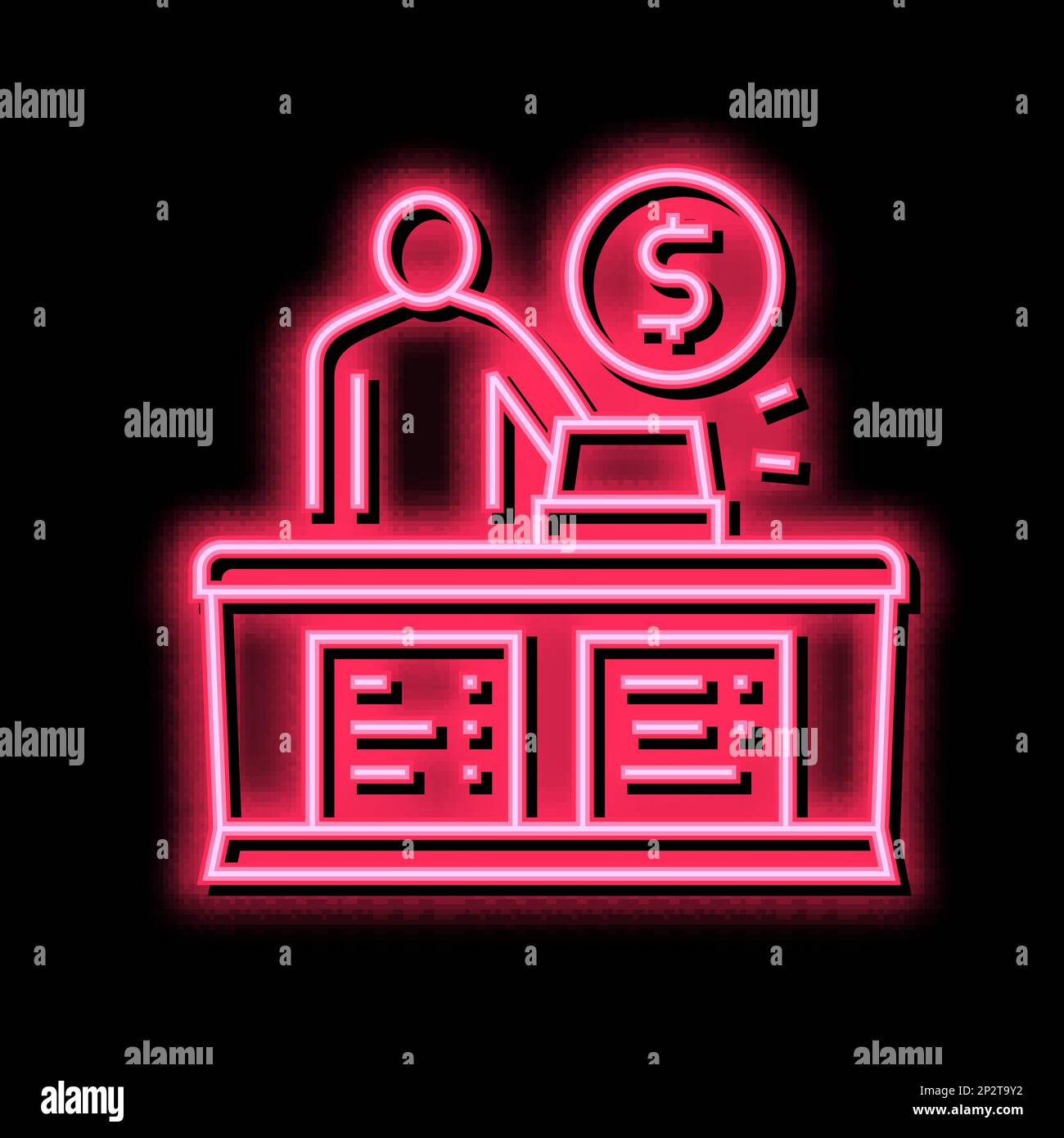 cashier seller at counter neon glow icon illustration Stock Vector ...