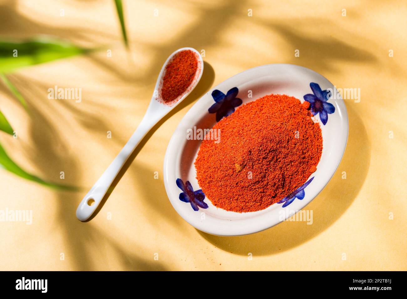 Tasty Spice: Paprika Powder in Ceramic Plate with Yellow Background and ...