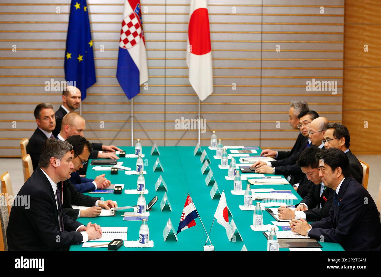 Croatian Prime Minister Zoran Milanovic, left, and Japan's Prime ...