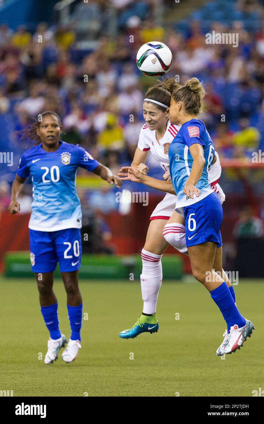 June 13 2015 Spain forward Vicky Losada 14 and Brazil defender Tamires 6 fight for the ball during the 2015 FIFA Women s World Cup Group E match between Brazil and Spain
