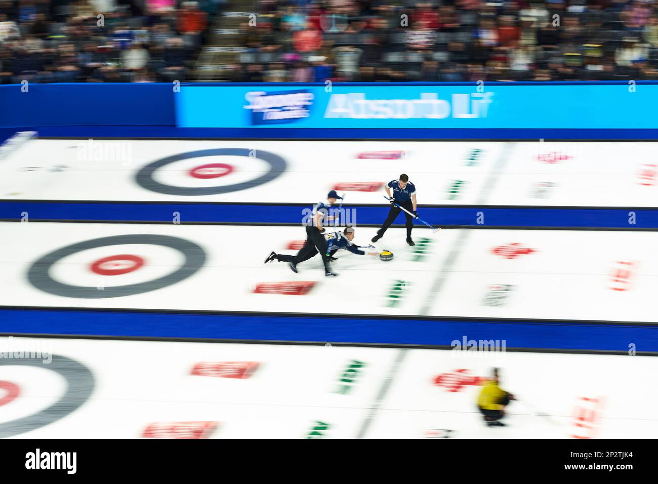 Nova Scotia skip Matthew Manuel releases his shot during their draw ...