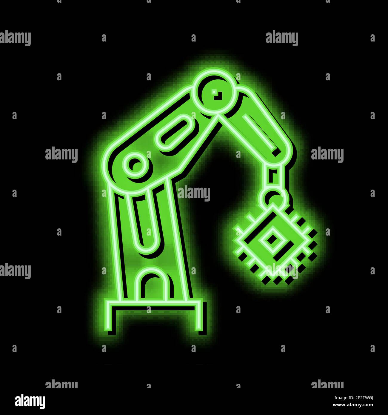 robotic arm semiconductor manufacturing neon glow icon illustration ...