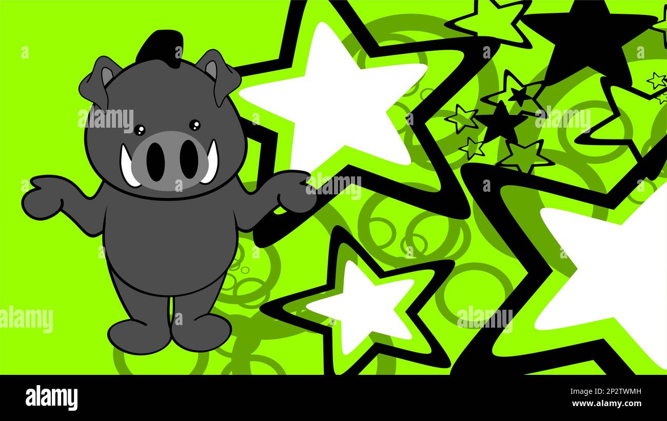 standig boar chibi kid character cartoon background illustration in ...