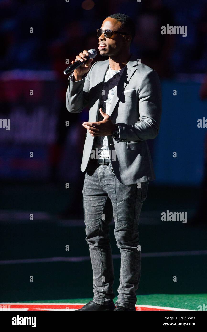 June 12, 2015: Kevin Stylez singing the national anthem during the game ...