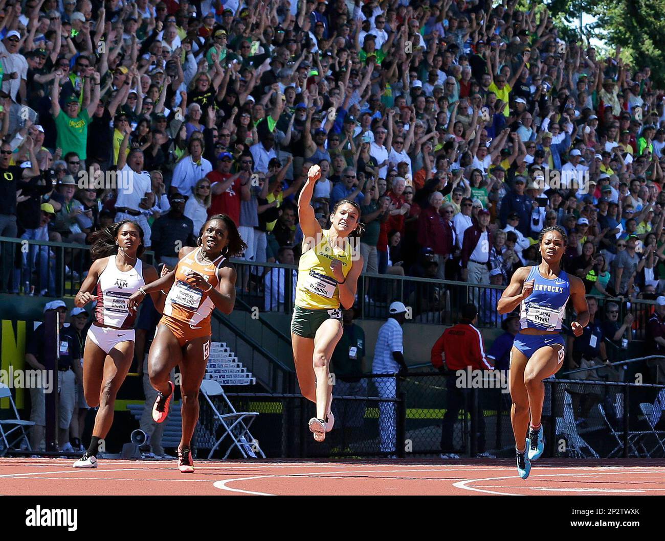 Oregons Jenna Prandini Celebrates After Winning The Womens 100 Meters