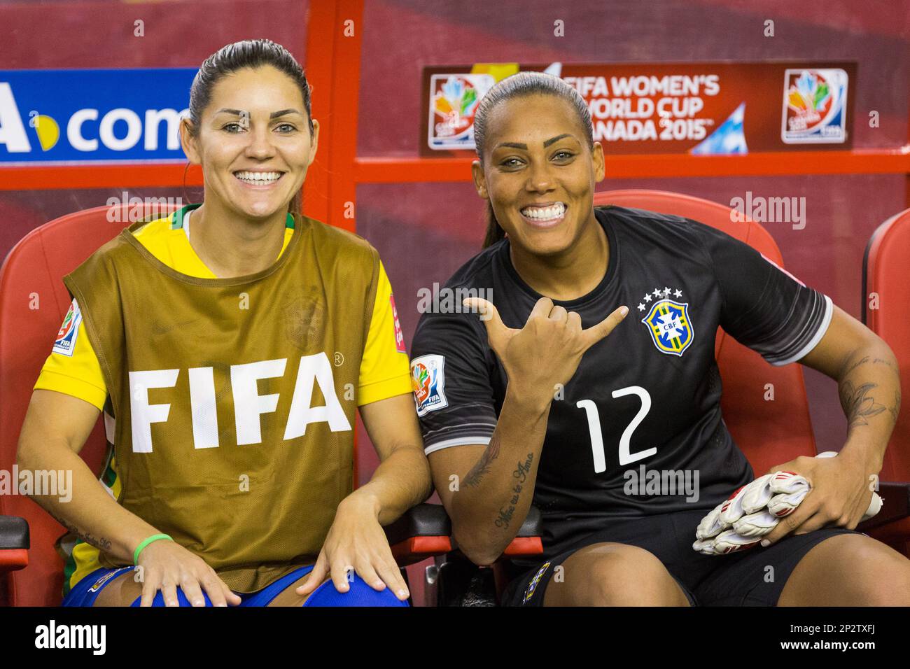 June 09, 2015 : Brazil goalkeeper Barbara #12 and teammate midfielder ...