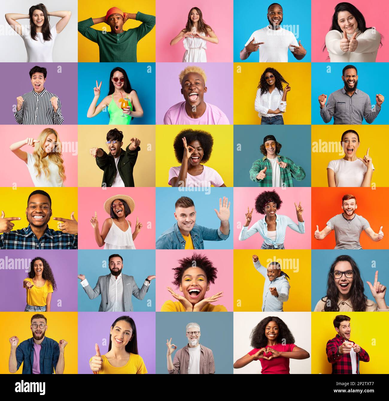 Different emotions of people. Shocked satisfied excited young diverse ...