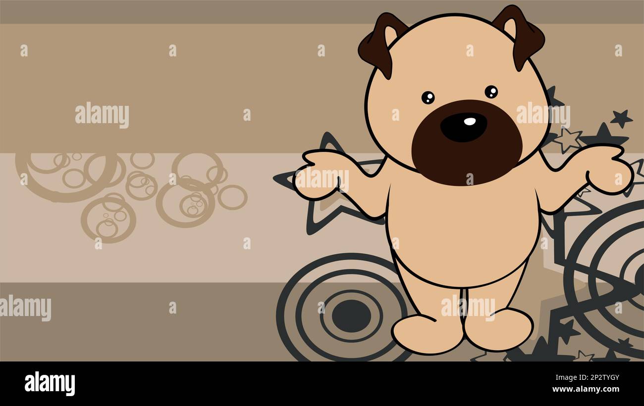 standig pug dog chibi kid character cartoon background illustration in ...