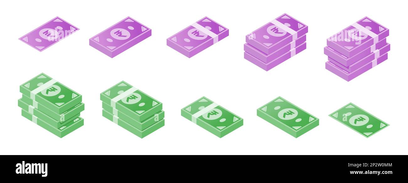 Indian Rupee Banknote Isometric Icon Set Stock Vector Image & Art - Alamy