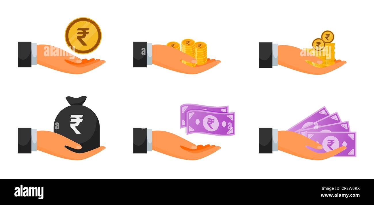 Handing Indian Rupee Money and Coin Set Stock Vector Image & Art - Alamy