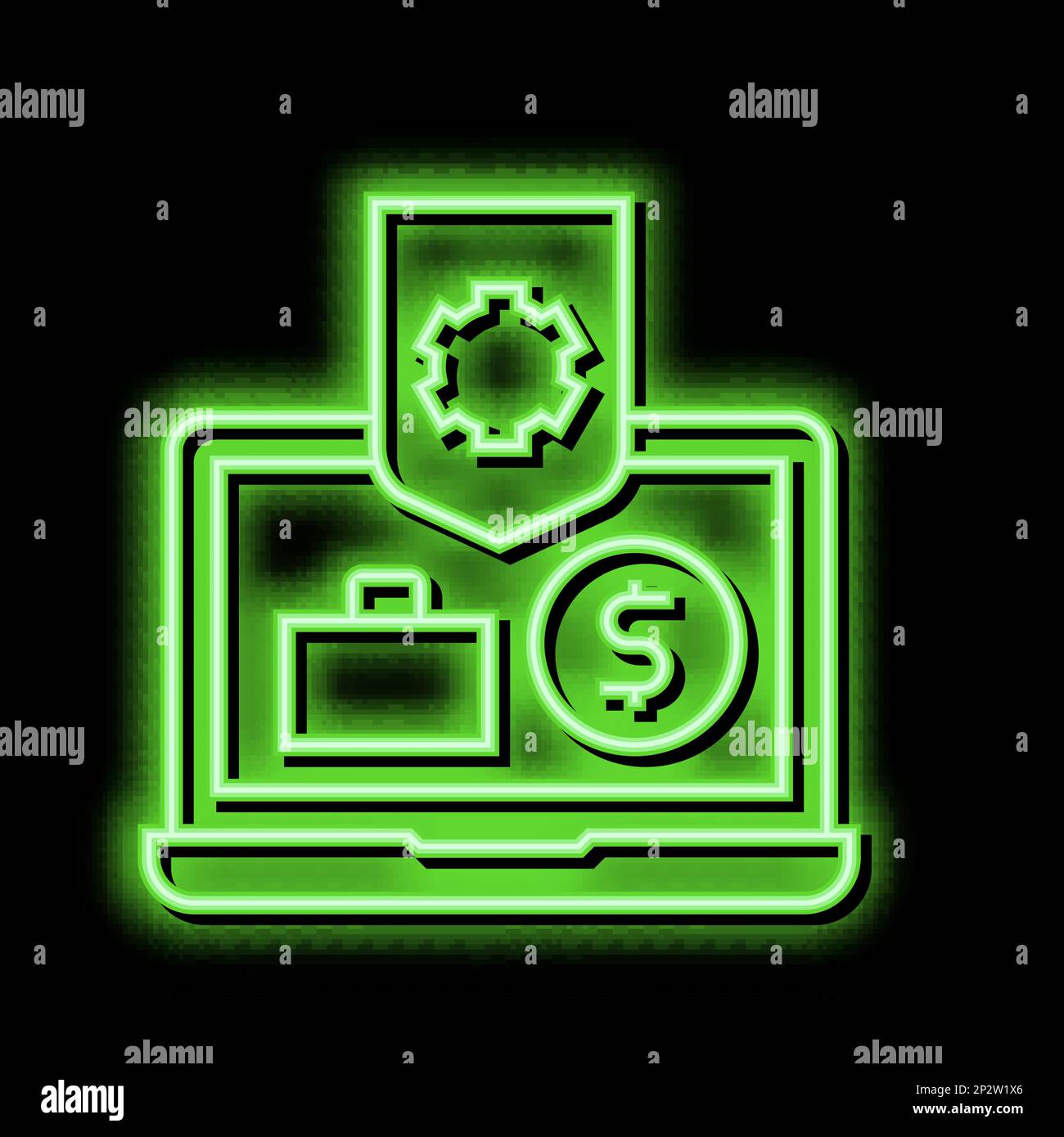 business laptop protect process neon glow icon illustration Stock ...