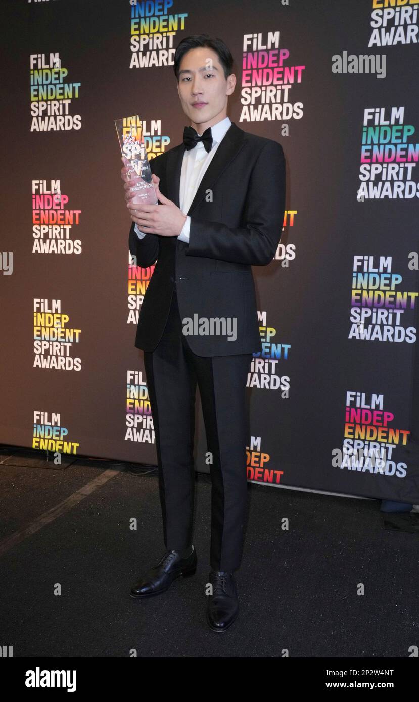 Steve Sanghyun Noh poses in the press room with the award for best ...