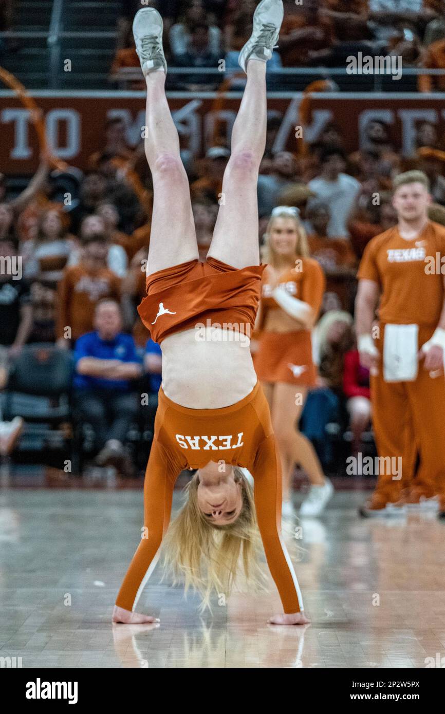 March 4, 2023. Cheerleaders of the Texas Longhorns in action vs the Kansas Jayhawks at the Moody ...