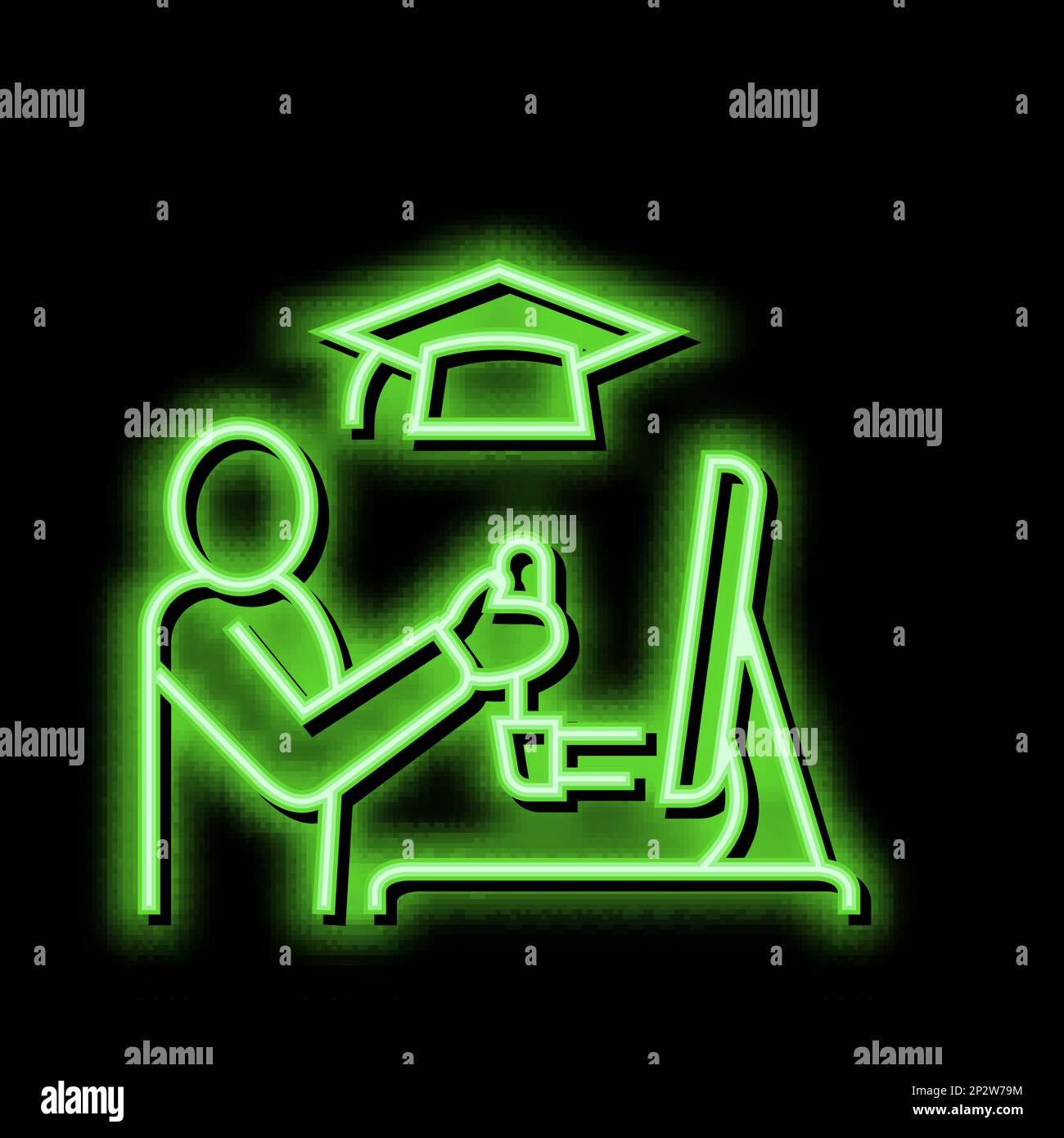 education flight simulator on computer neon glow icon illustration ...