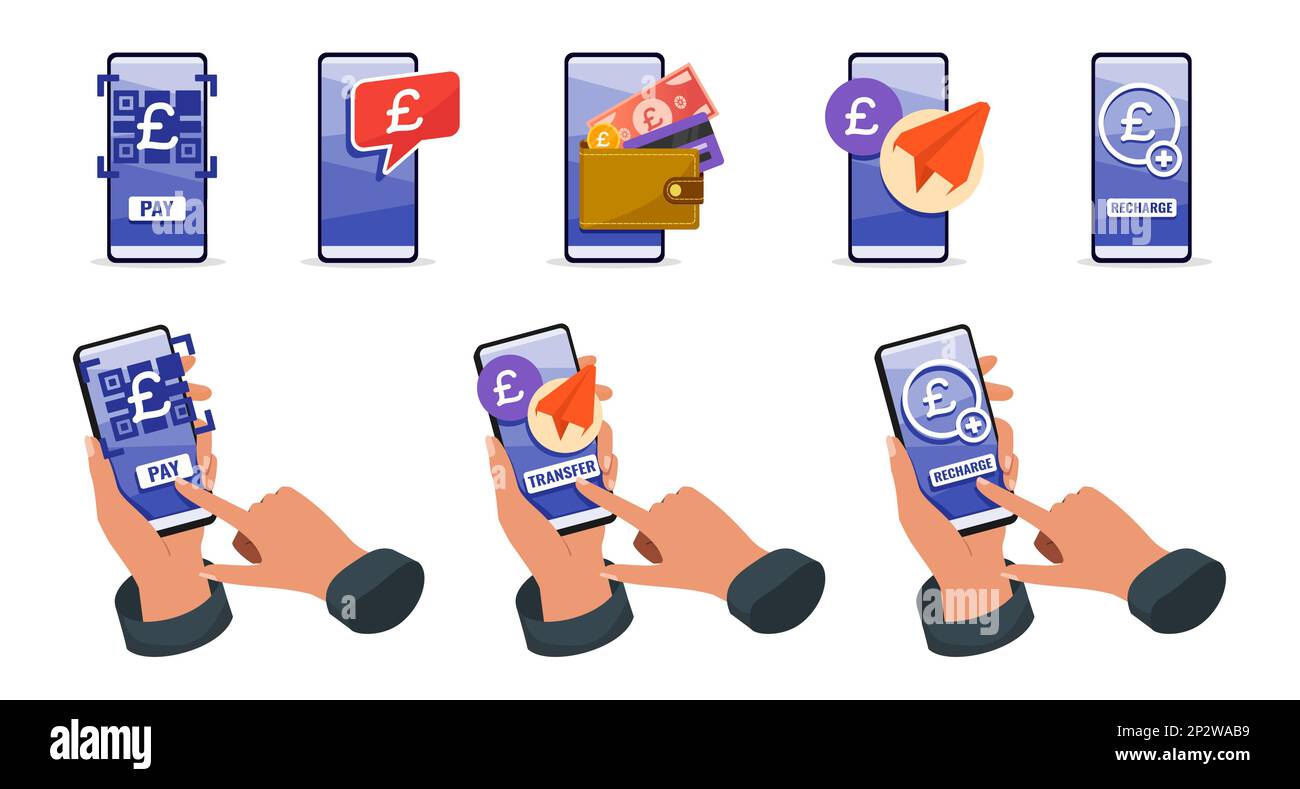 Online Mobile Banking with Pound Sterling Money Stock Vector Image ...