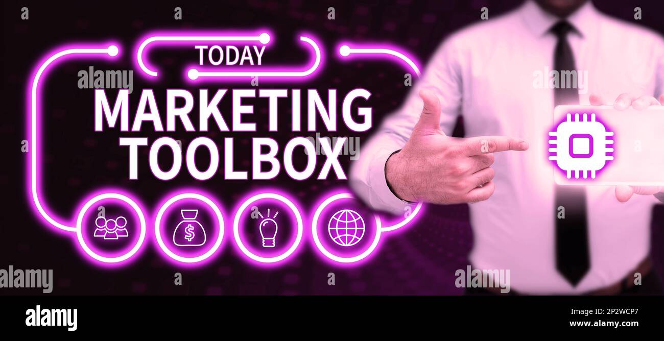 Text caption presenting Marketing Toolbox. Internet Concept Means in ...