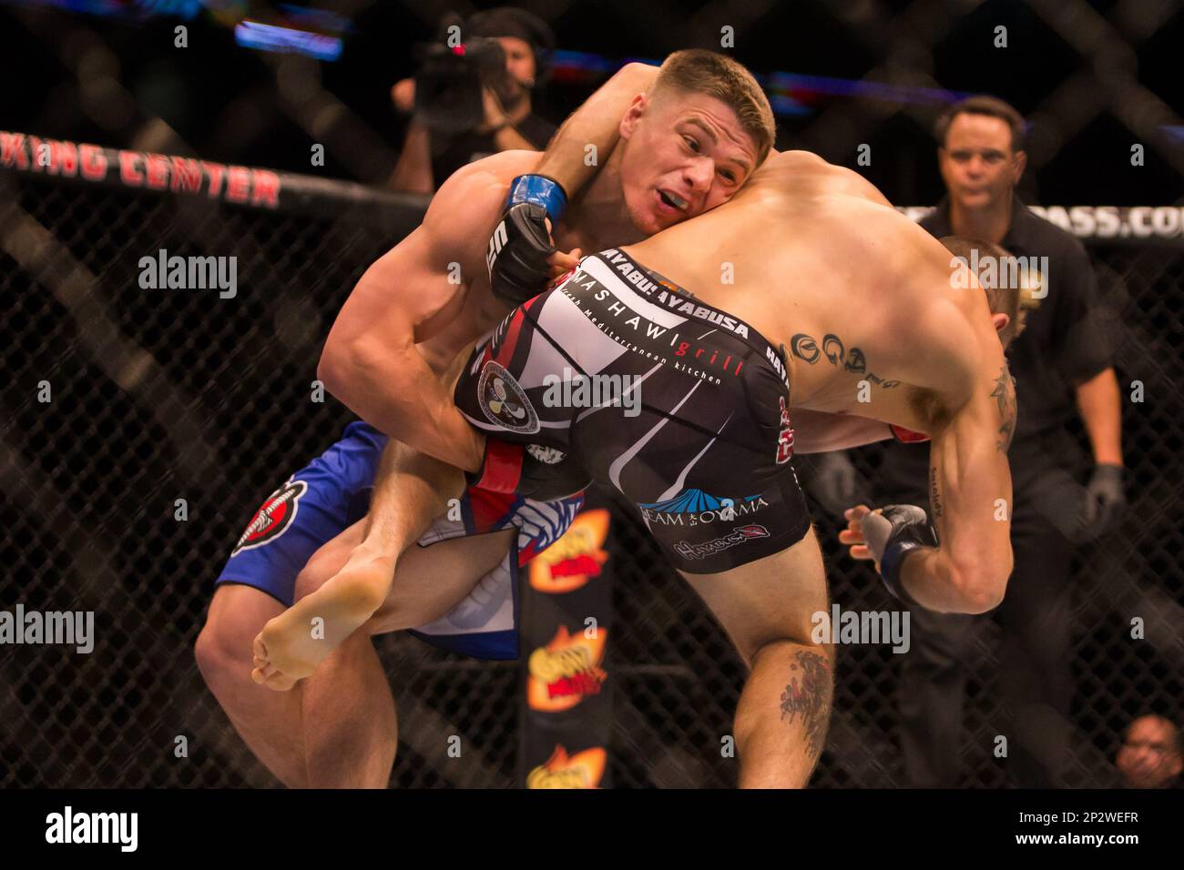 June 06, 2015 - Chris Wade (red gloves) battles with Christos Giagos ...