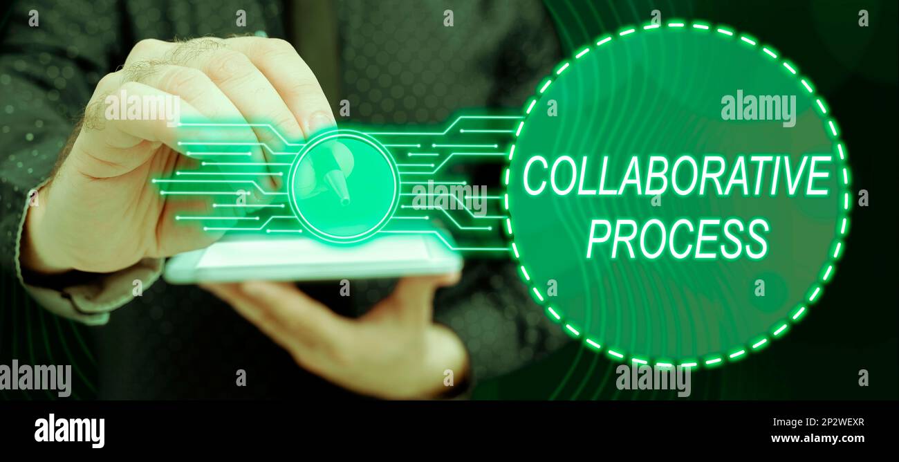Text sign showing Collaborative Process. Word Written on people and ...