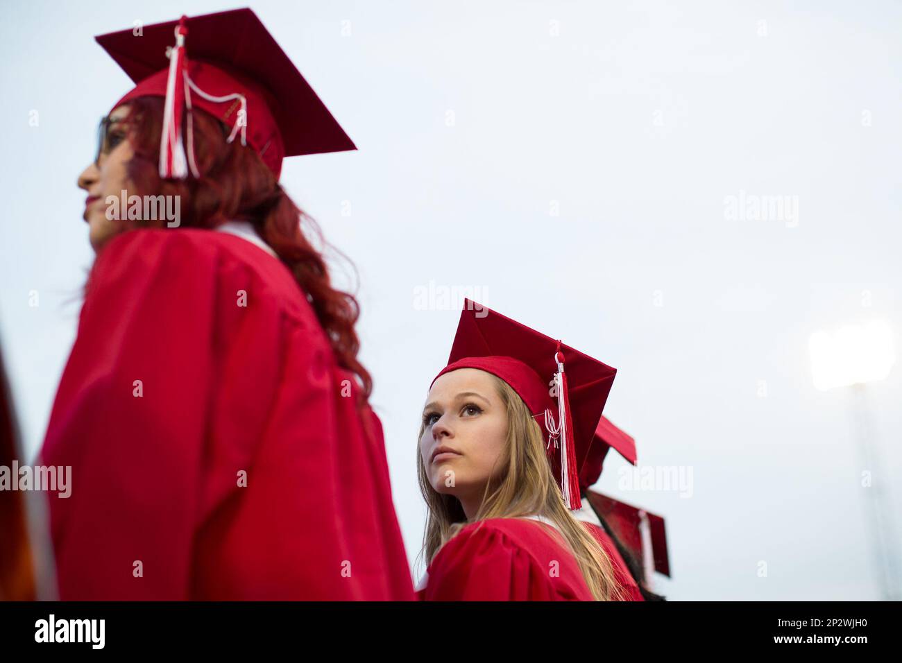 A graduating student looks out in to the stands at Ratliff Stadium ...