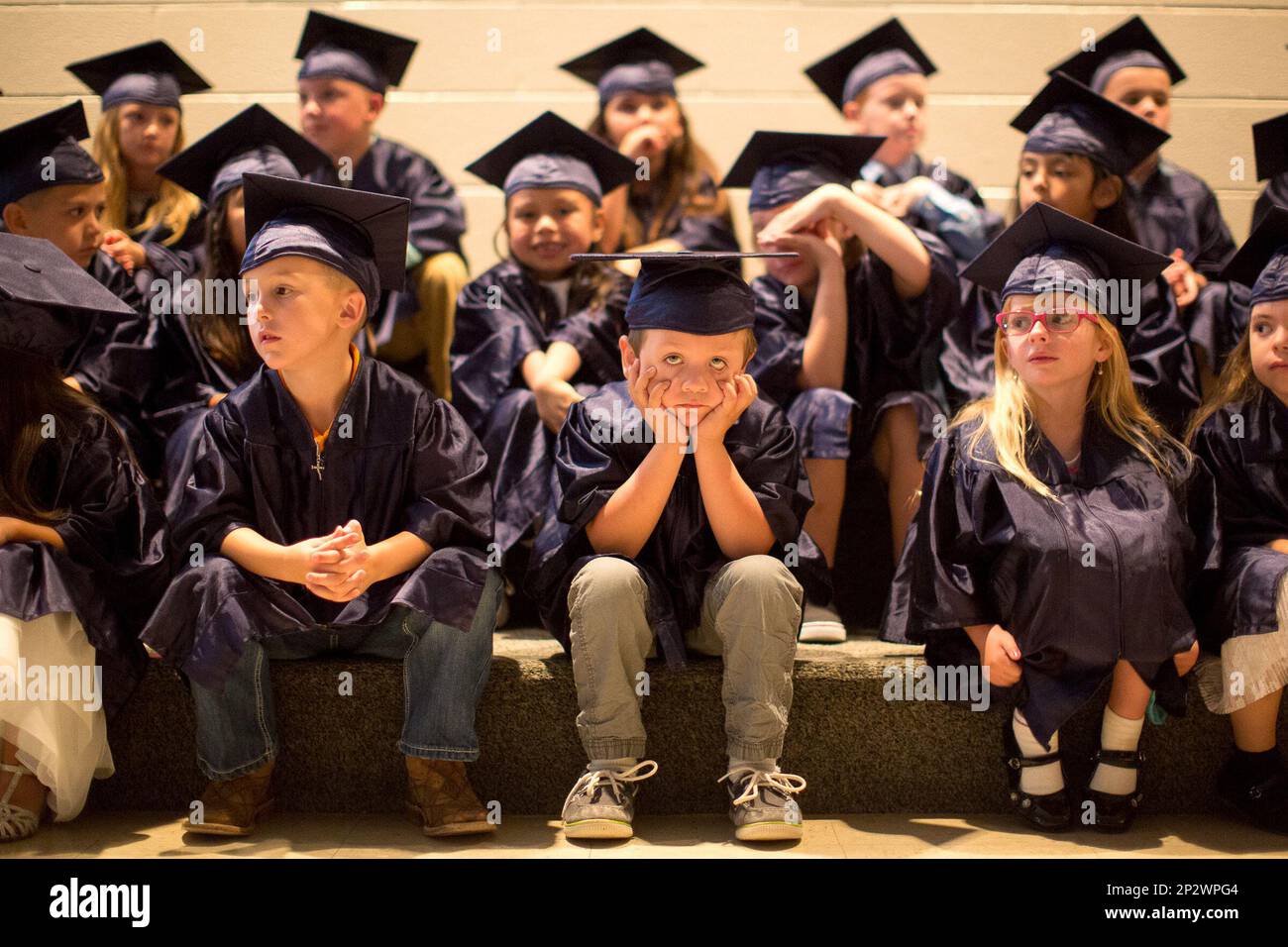 Kindergartners at Barbara Jordan Elementary school stare out into the ...