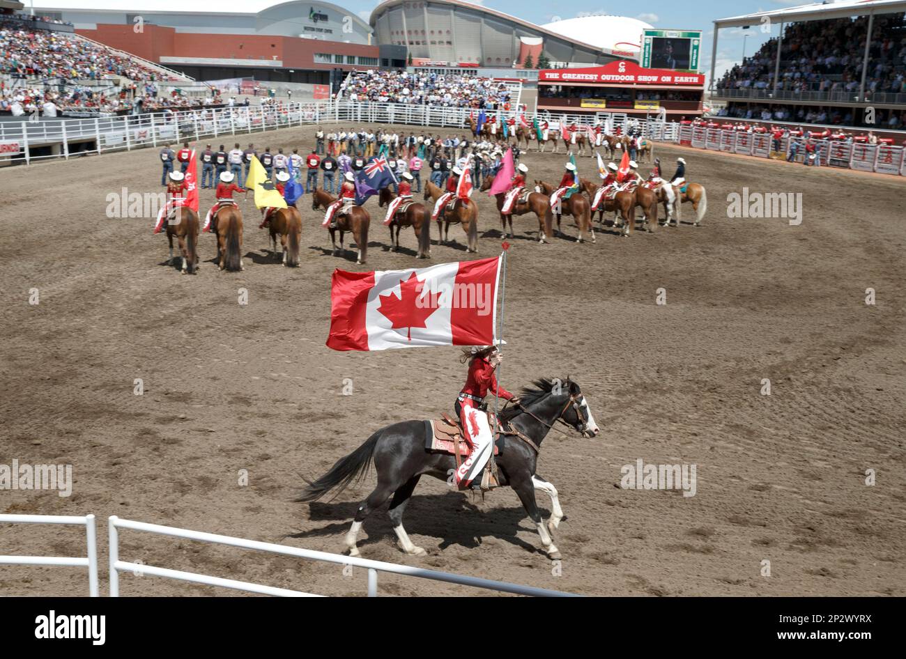Opening ceremonies for the rodeo at the Calgary Stampede in Calgary ...
