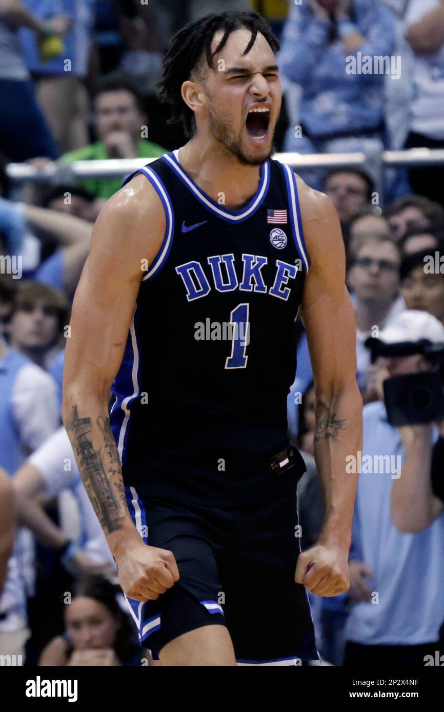 Duke center Dereck Lively II celebrates at the end of the team's NCAA ...