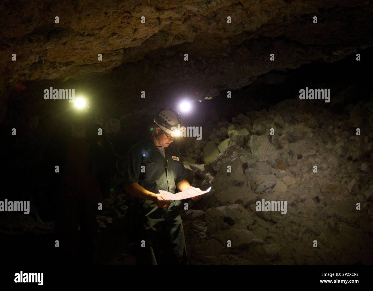 In this photo taken, Friday, May 15, 2015, Jeremy Callen reviews where ...