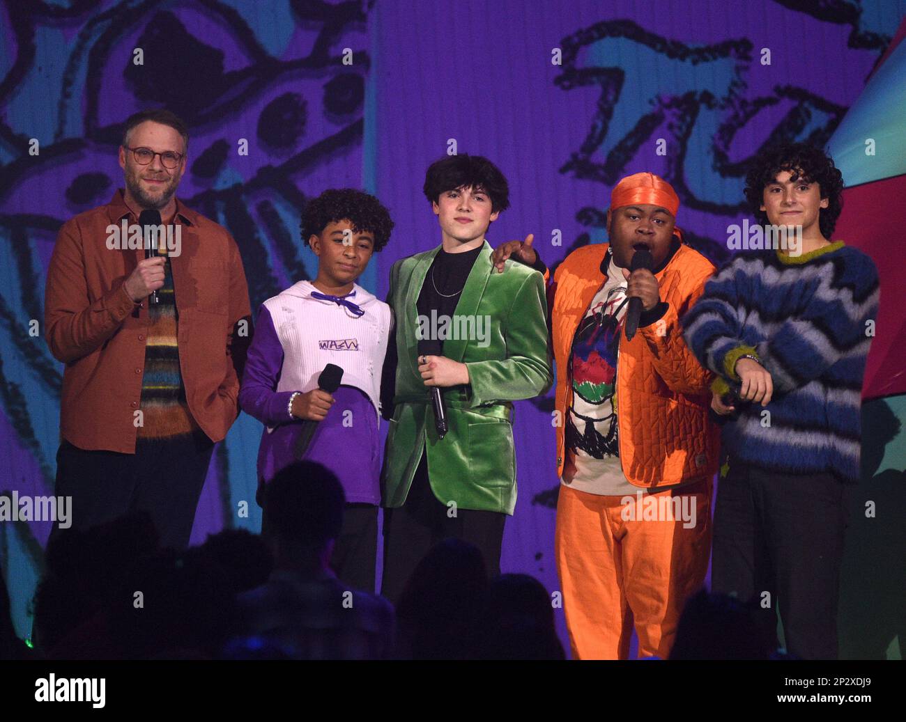 Seth Rogen, from left, Micah Abbey, Brady Noon, Shamon Brown Jr. and ...