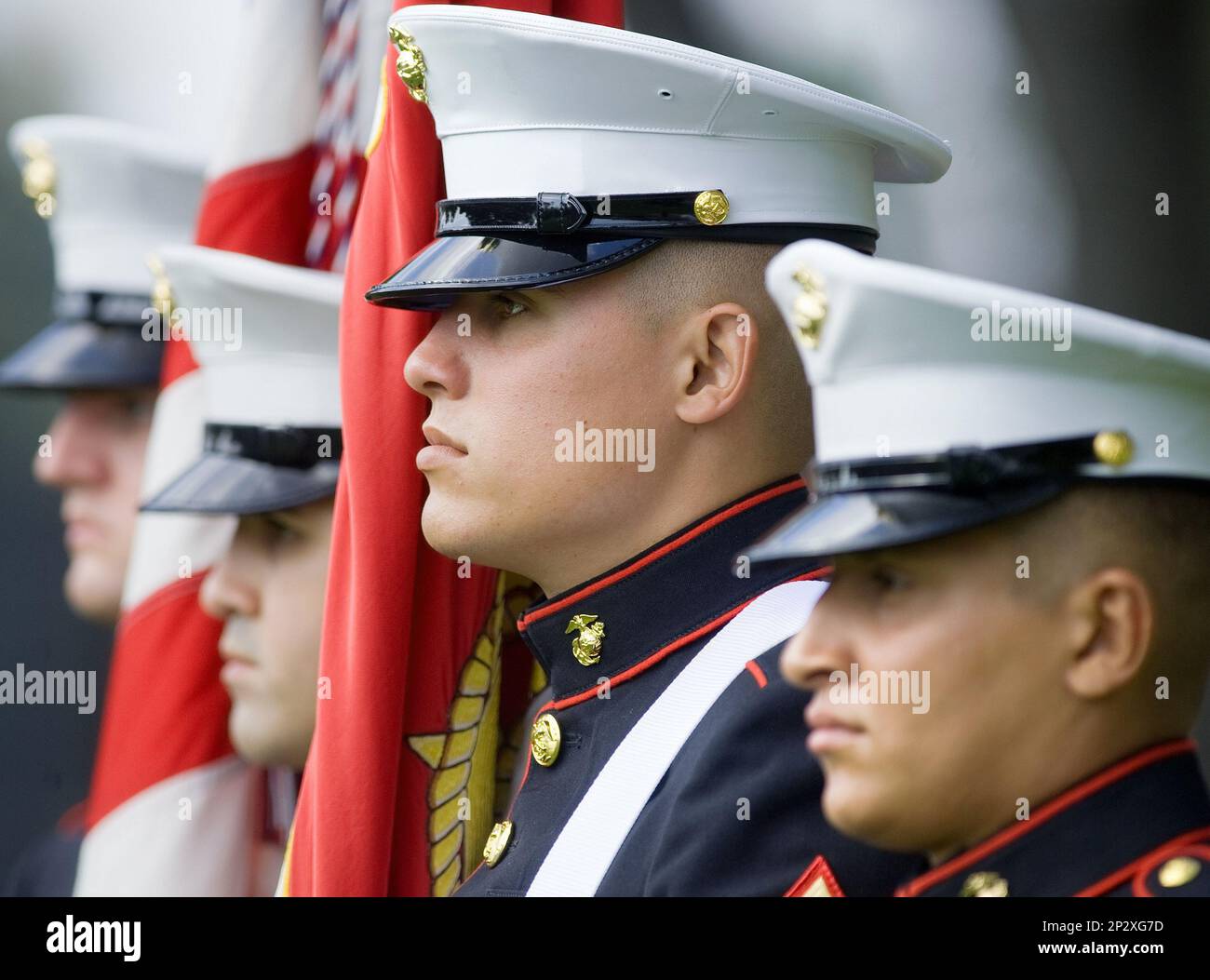 The 2nd Battalion, 11th Marine Regiment presents the colors during the ...